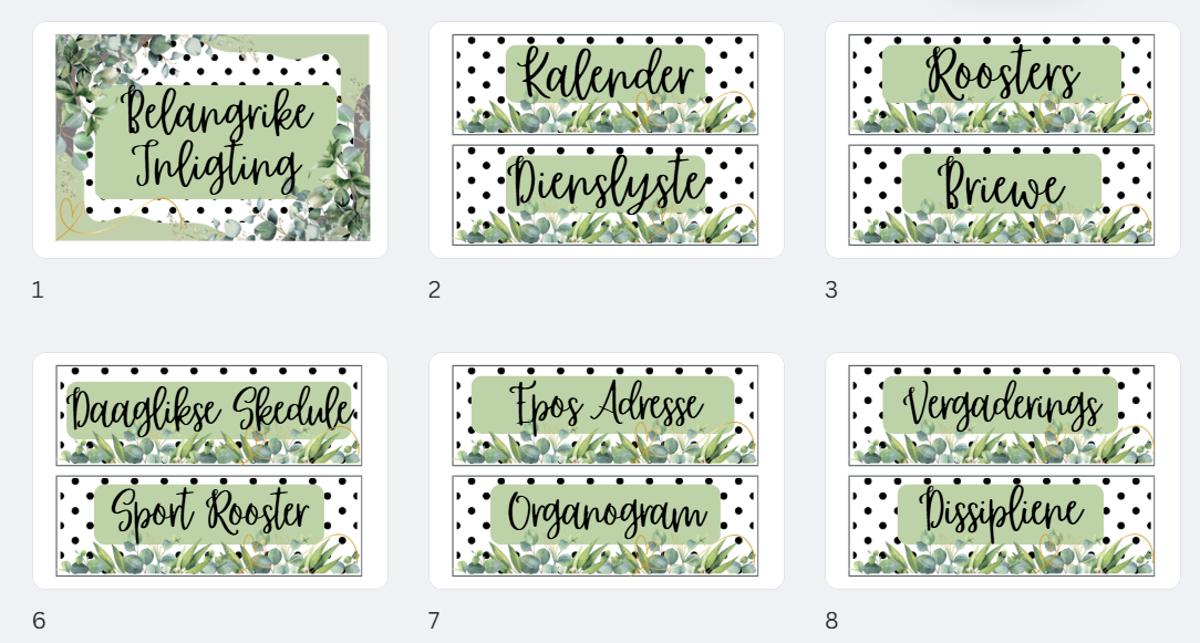 BULLETIN BOARD LABELS SET 3 (Afrikaans) – Teacher-mom's Desk