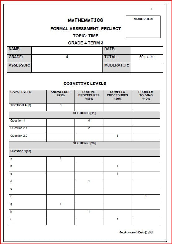 MATHS FAT PROJECT: TIME GR 4 TERM 3 – Teacher-mom's Desk