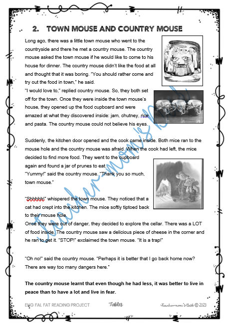 ENG FAL READING PROJECT: FABLES GR 4/5 TERM 3 2023 – Teacher-mom's Desk