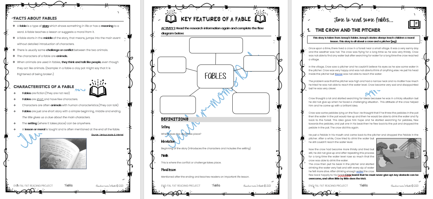 ENG FAL READING PROJECT: FABLES GR 4/5 TERM 3 2023 – Teacher-mom's Desk